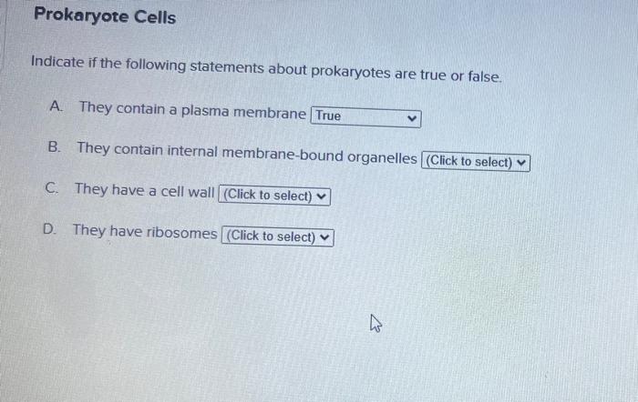 Solved Prokaryote Cells Indicate if the following statements | Chegg.com