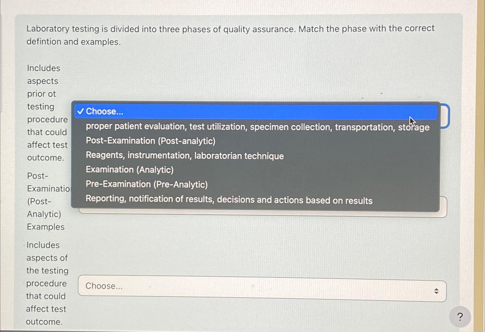 Solved Laboratory testing is divided into three phases of | Chegg.com