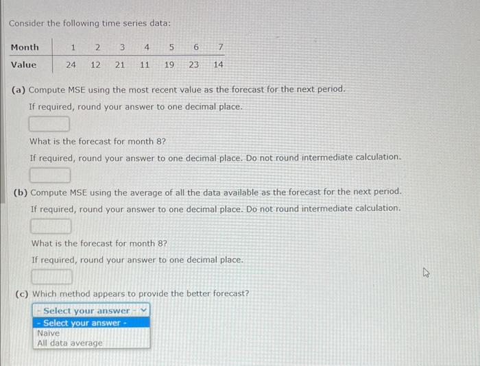 Solved Consider the following time series data: (a) Compute | Chegg.com