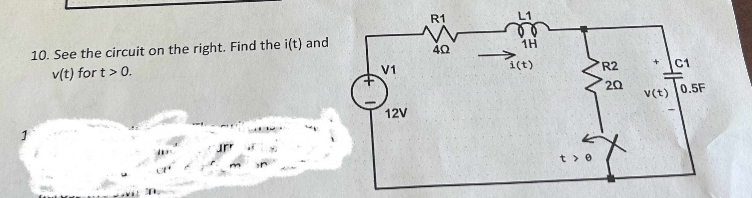 See the circuit on the right. Find the i(t) ﻿and v(t) | Chegg.com