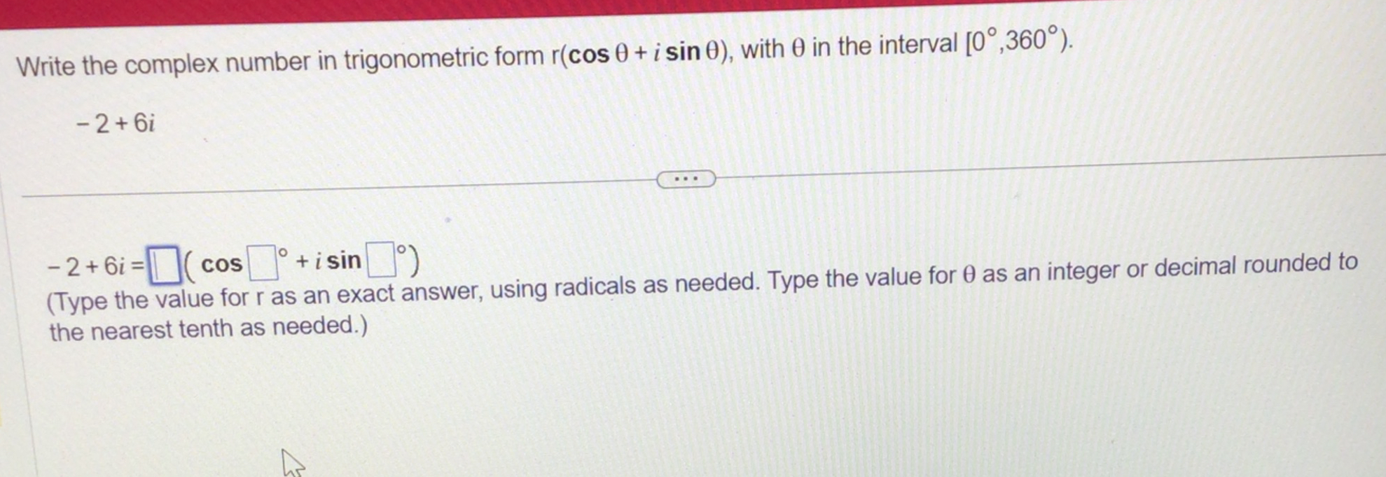 Write the complex number in trigonometric form | Chegg.com