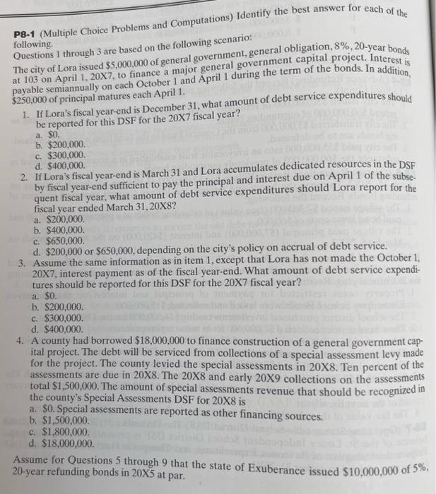 Solved P8-1 (Multiple Choice Problems and Computations) | Chegg.com