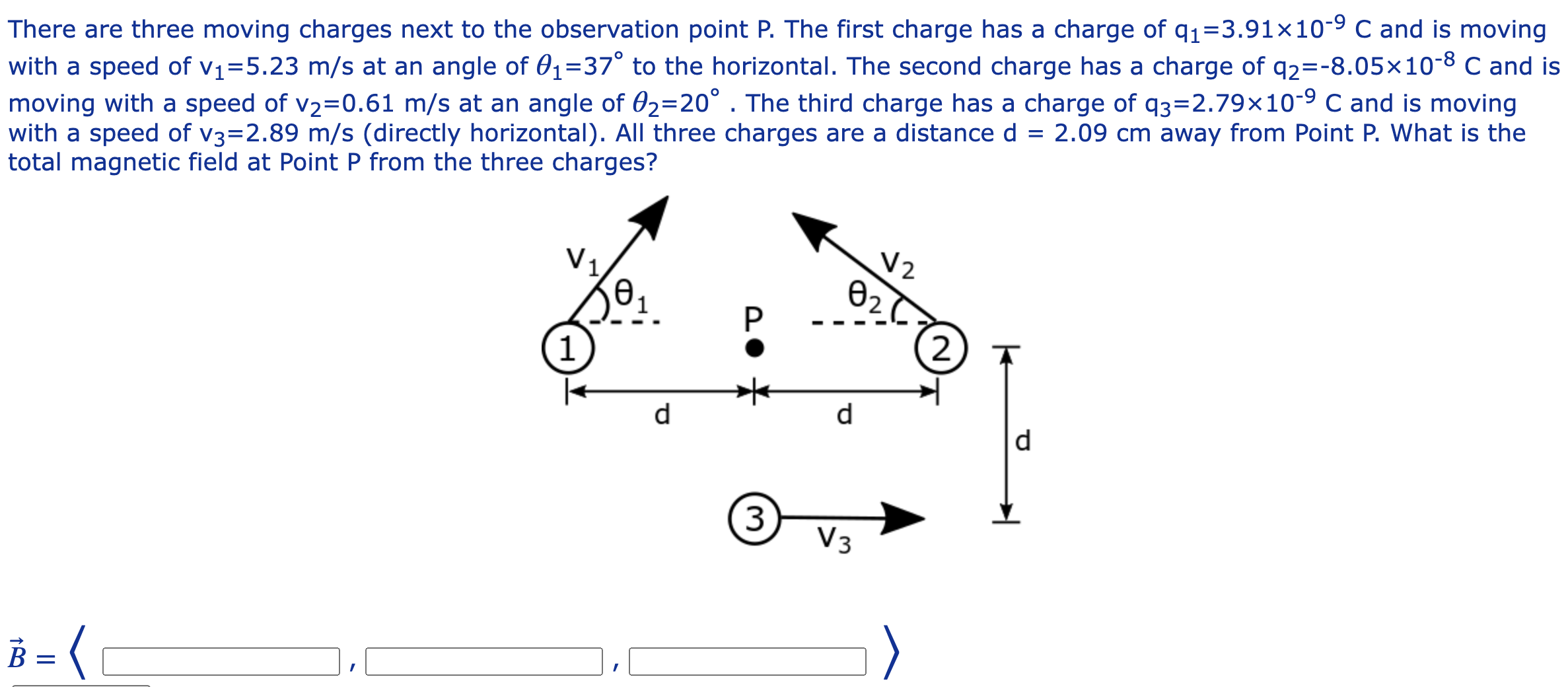 Solved There are three moving charges next to the | Chegg.com