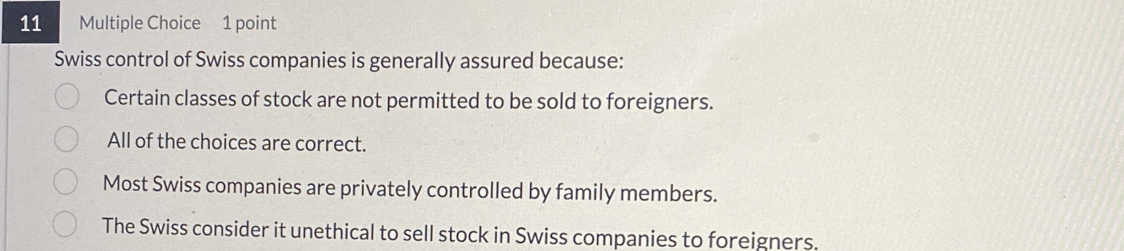 Solved 11Multiple Choice 1 ﻿pointSwiss control of Swiss | Chegg.com