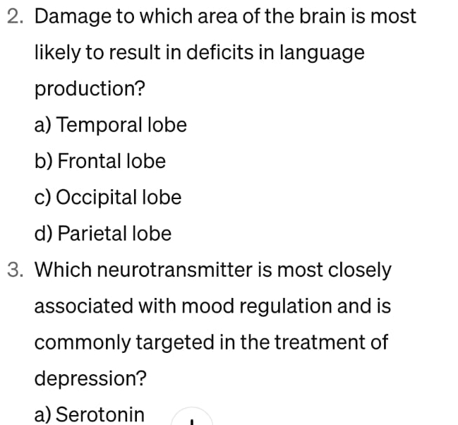 Solved Damage to which area of the brain is most likely to | Chegg.com