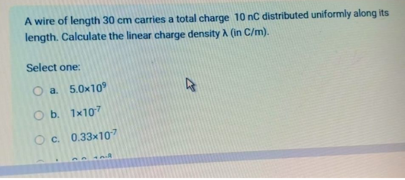 Solved A wire of length 30cm ﻿carries a total charge 10nC | Chegg.com