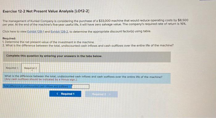 Solved Exercise 12-2 Net Present Value Analysis [LO12-2] The | Chegg.com