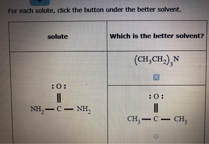 Solved For each solute, click the button under the better | Chegg.com