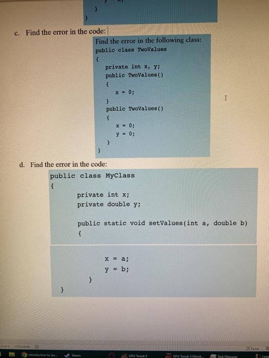 Solved } c. Find the error in the code: Find the error in | Chegg.com