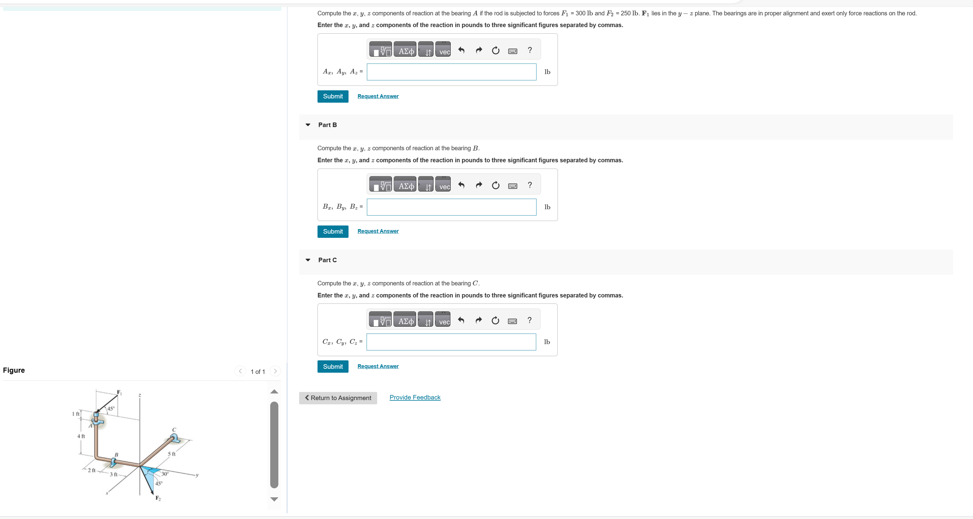 Solved Compute the x, ﻿ y, ﻿ z ﻿ components of reaction at | Chegg.com