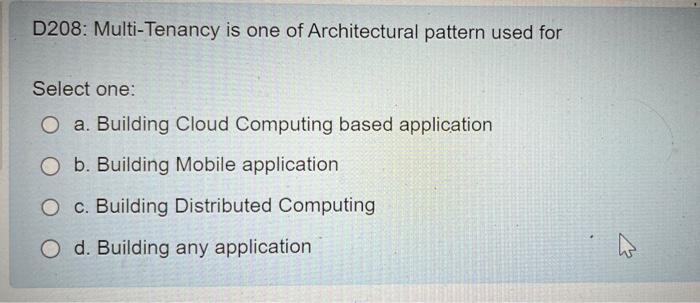 D208: Multi-Tenancy is one of Architectural pattern | Chegg.com