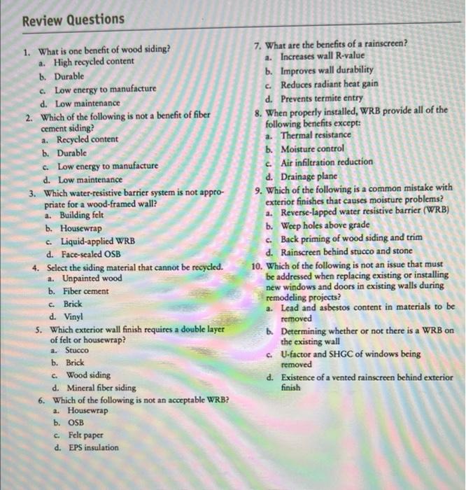 Solved Review Questions 1. What is one benefit of wood | Chegg.com