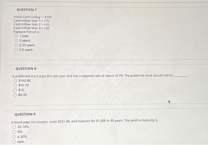 Solved QUESTION 7 Initial Cash Outlay =−5100. Cash inflow | Chegg.com