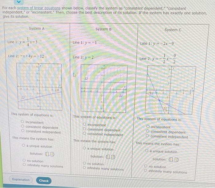 Solved For each system of linear equations shown below, | Chegg.com