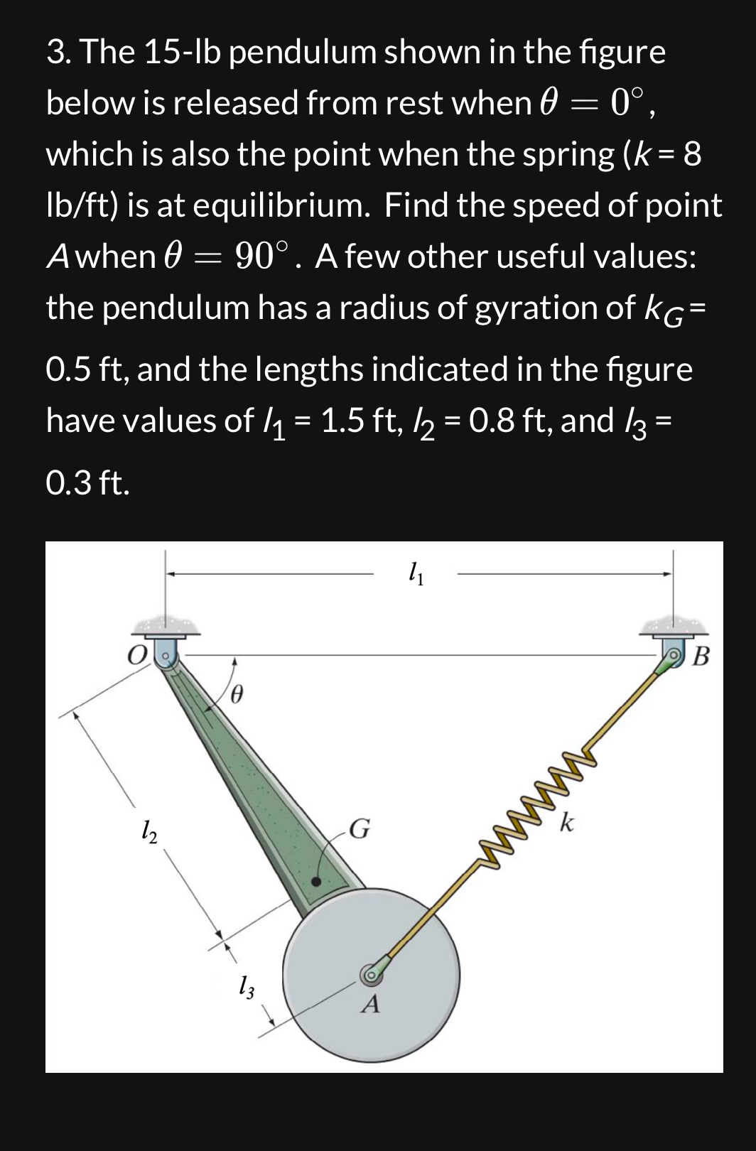 Solved The 15-lb ﻿pendulum shown in the figure below is | Chegg.com