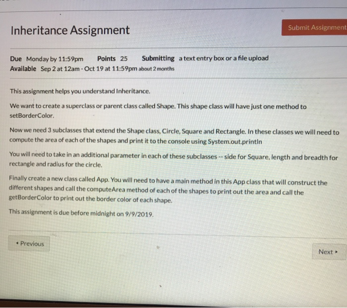 Solved Submit Assignment Inheritance Assignment Submitting A