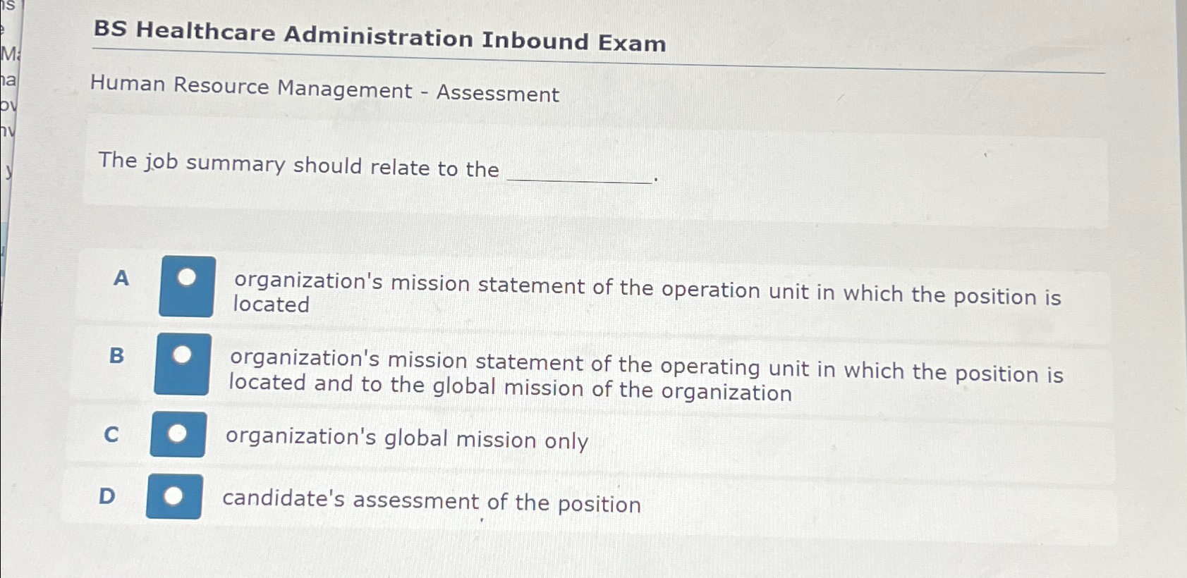 Solved BS Healthcare Administration Inbound ExamHuman | Chegg.com