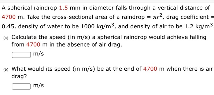 Solved A spherical raindrop 1.5 mm in diameter falls through | Chegg.com