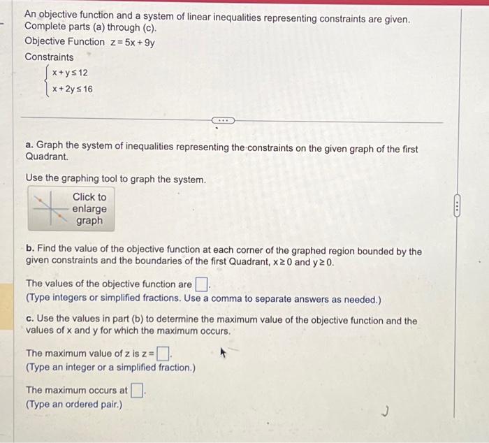 Solved An objective function and a system of linear | Chegg.com