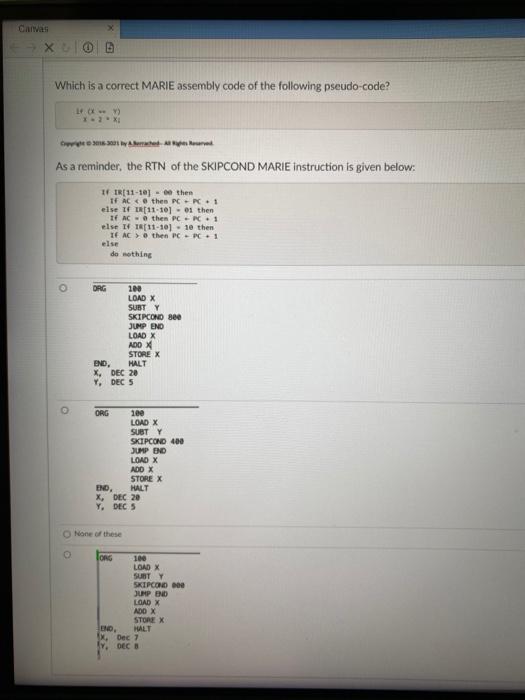 Solved Which is a correct MARIE assembly code of the | Chegg.com