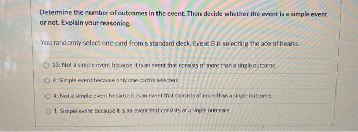 Solved Determine the number of outcomes in the event. Then | Chegg.com