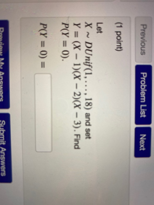 Solved Previous Problem List Next (1 point) Let X - | Chegg.com