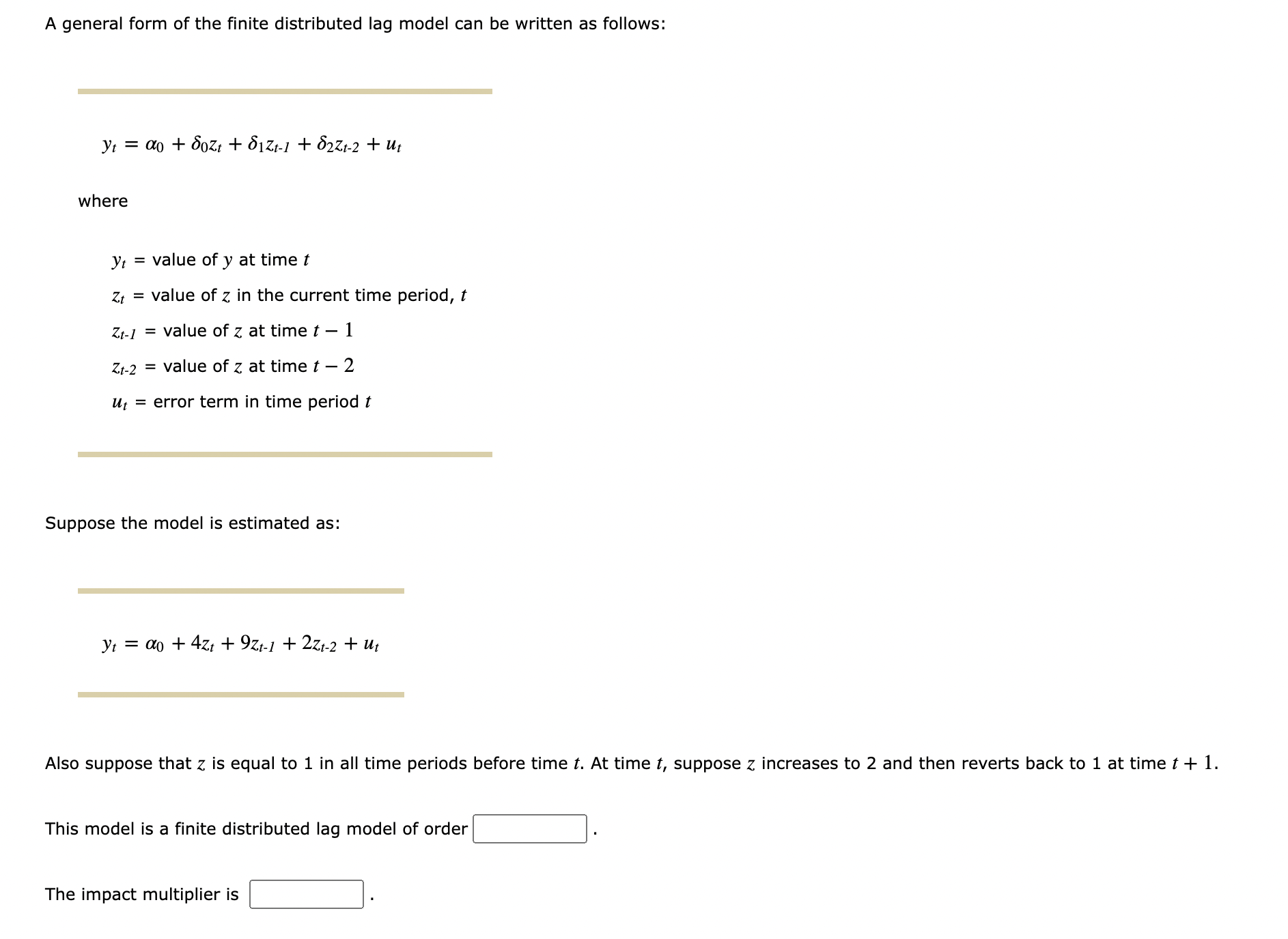 Solved A general form of the finite distributed lag model | Chegg.com