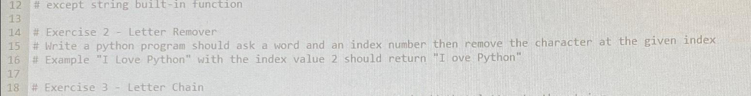 Solved # Exercise 2 - ﻿Letter Remover# Write a python | Chegg.com