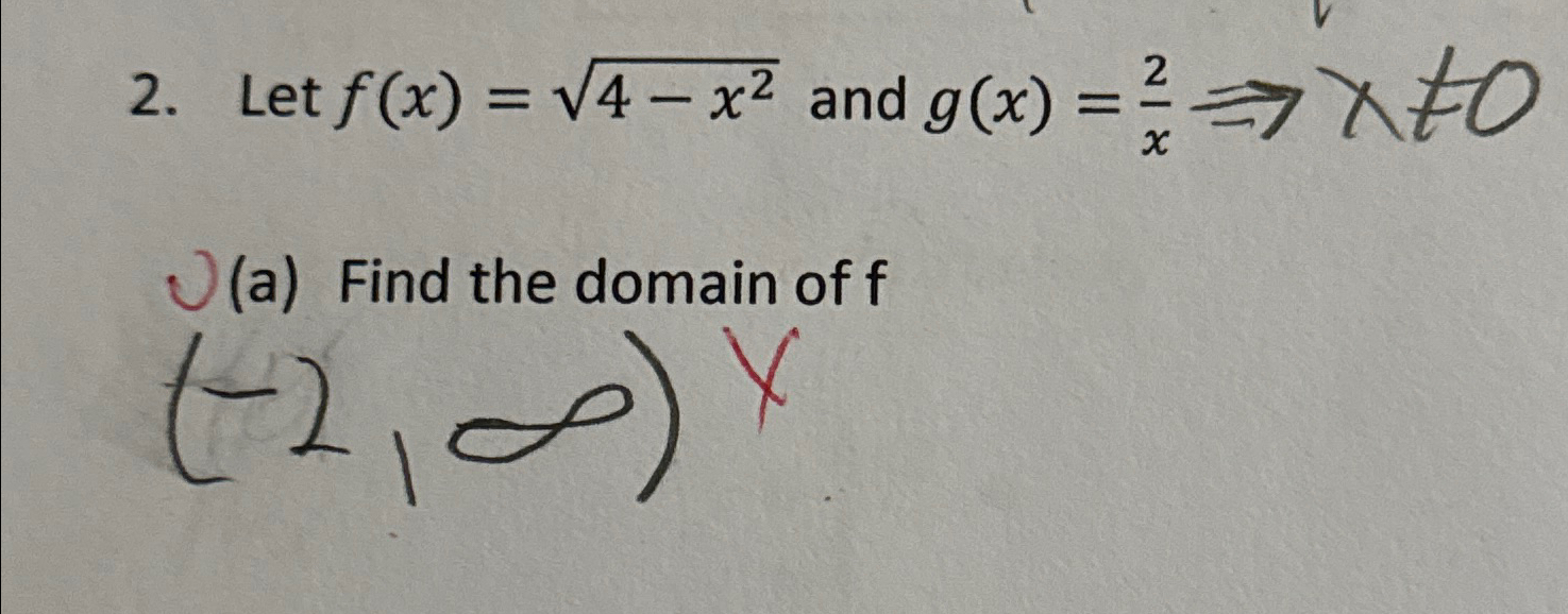 Solved Let f(x)=4-x22 ﻿and g(x)=2x=>λ≠0(a) ﻿Find the domain | Chegg.com