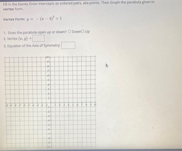 Solved Fill in the blanks Enter Intercepts as ordered pairs, | Chegg.com