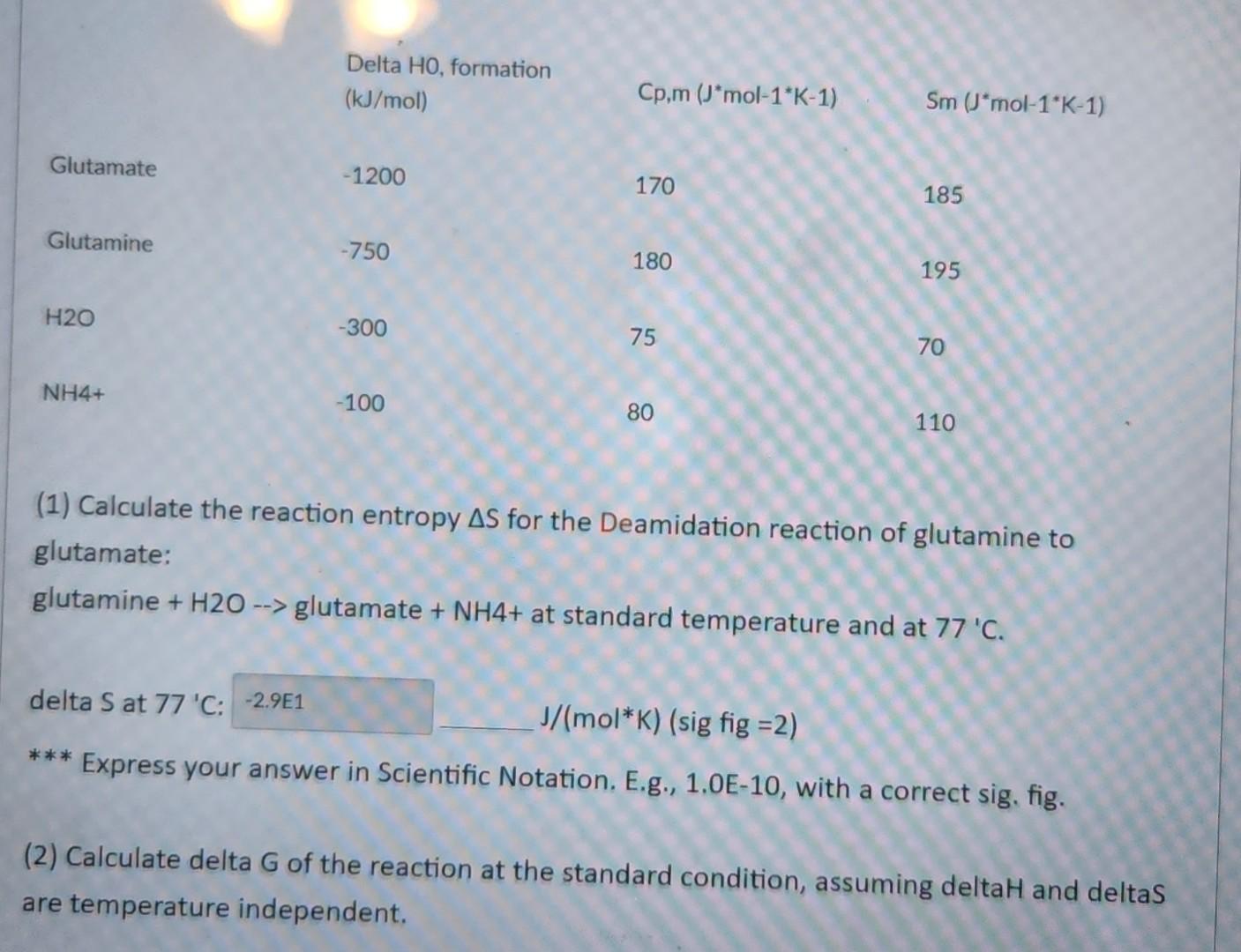 Solved (1) Calculate the reaction entropy ΔS for the | Chegg.com