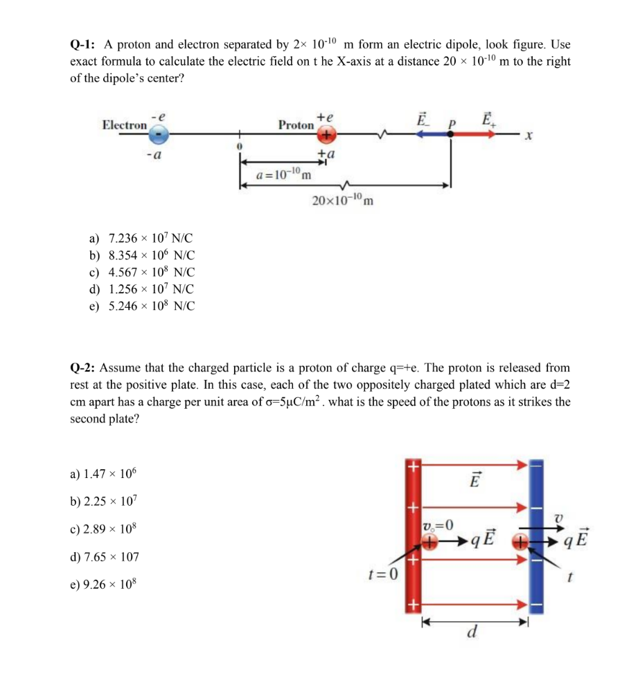 Solved Q 1 A Proton And Electron Separated By 2×10−10 M