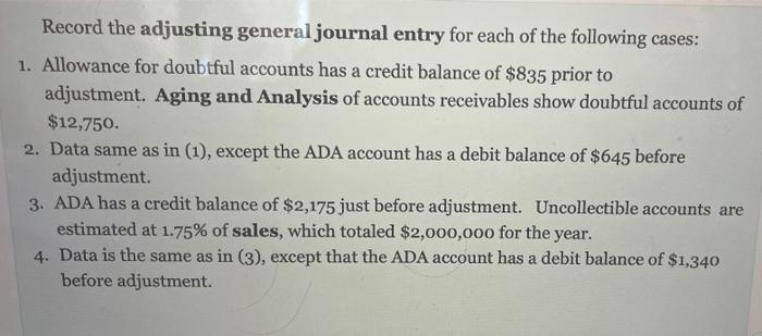Solved Record the adjusting general journal entry for each | Chegg.com