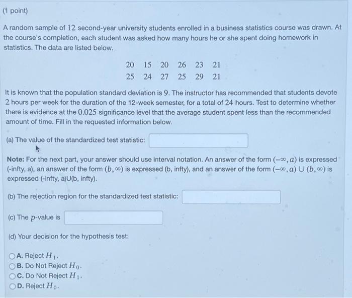 Solved A random sample of 12 second-year university students | Chegg.com