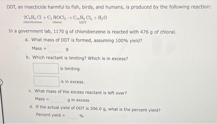 Solved DDT, an insecticide harmful to fish, birds, and | Chegg.com