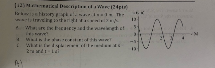 Solved (12) Mathematical Description of a Wave (24pts) MA | Chegg.com