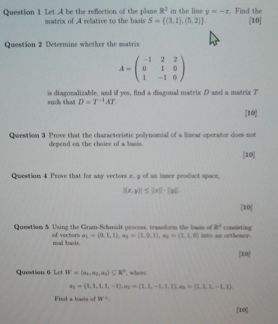 Solved Question 1 Let A be the reflection of the plane R2 in | Chegg.com