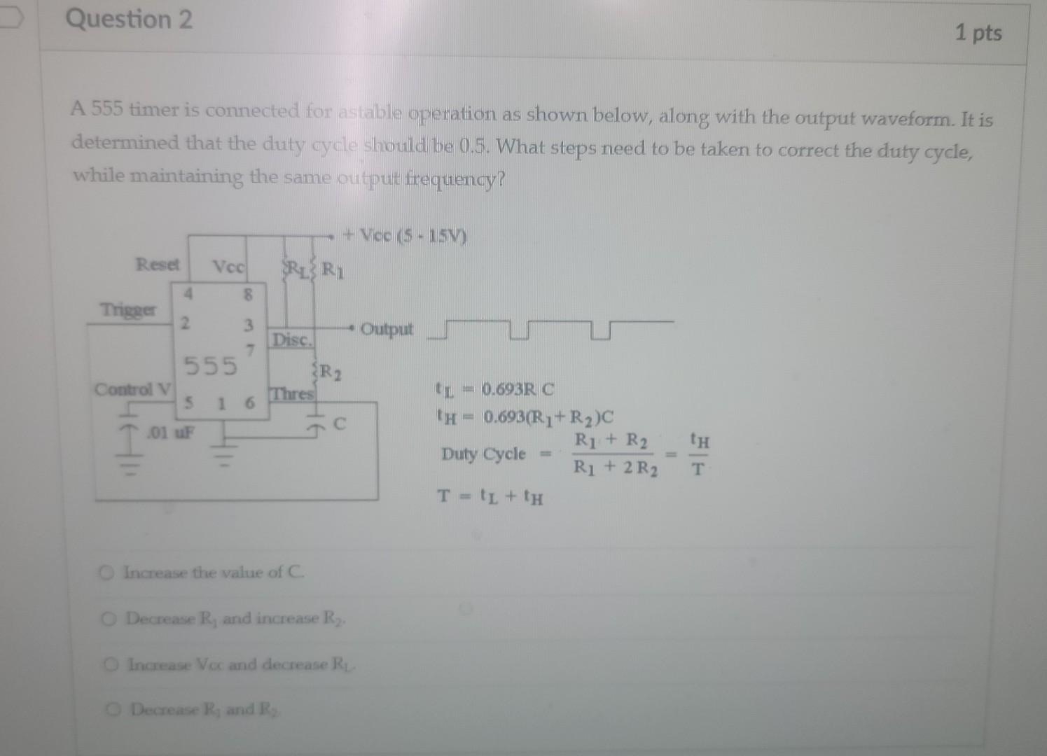 Solved A 555 timer is connected for astable operation as | Chegg.com