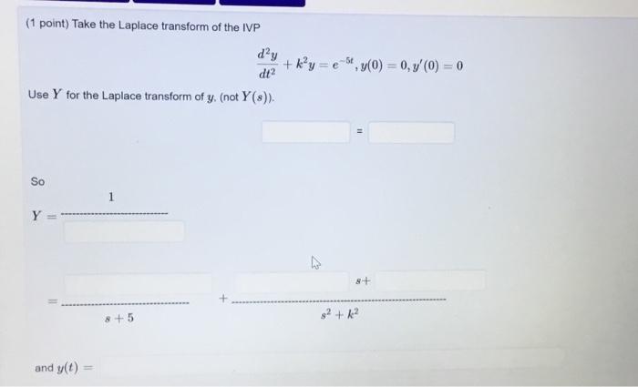 Solved (1 point) Take the Laplace transform of the IVP | Chegg.com