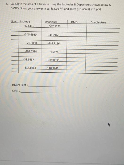Solved 5. Calculate the area of a traverse using the | Chegg.com