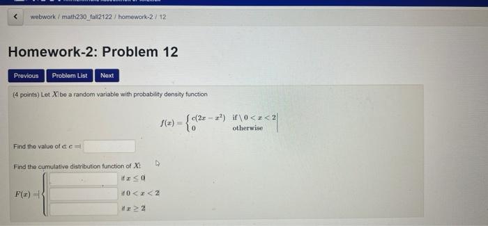 Solved webwork / math230_fall2122 /homework-2/ 12 | Chegg.com