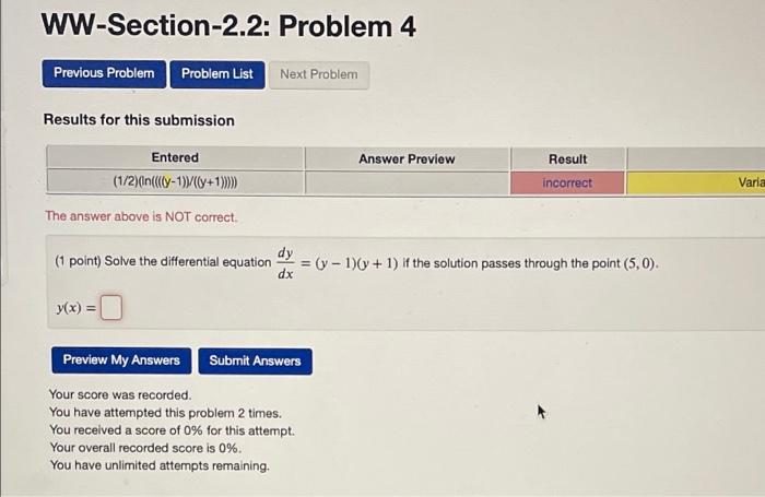 Solved WW-Section-2.2: Problem 4 Previous Problem Problern | Chegg.com