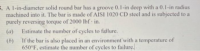Solved A 1 -in-diameter solid round bar has a groove 0.1 -in | Chegg.com