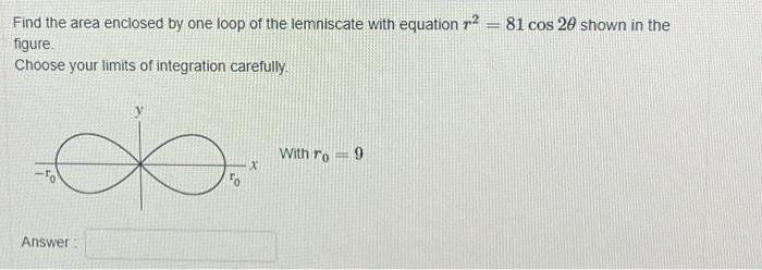 Solved Find the area enclosed by one loop of the lemniscate | Chegg.com