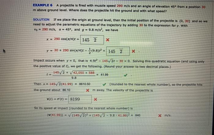 Solved EXAMPLE 6 A projectile is fired with muzzle speed 290 | Chegg.com