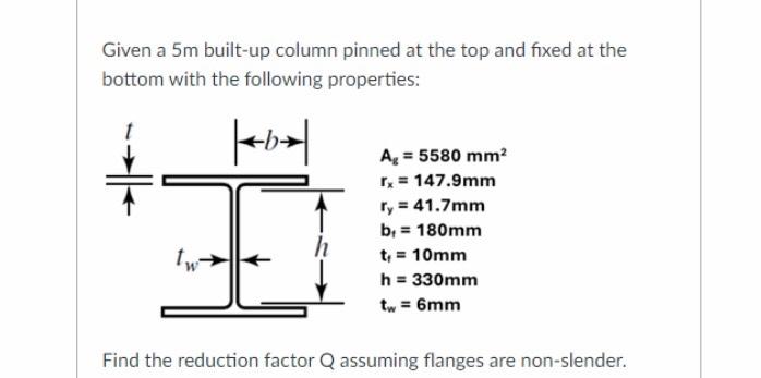 Solved Given a 5m built-up column pinned at the top and | Chegg.com