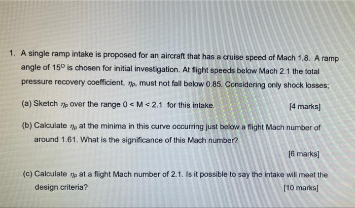 1. A single ramp intake is proposed for an aircraft | Chegg.com