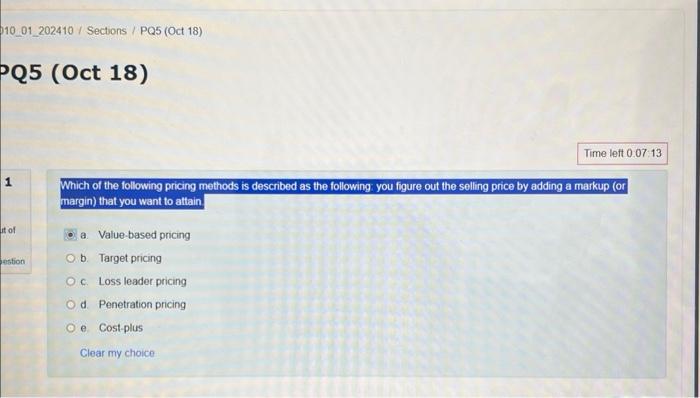 Solved Which of the following pricing methods is described | Chegg.com