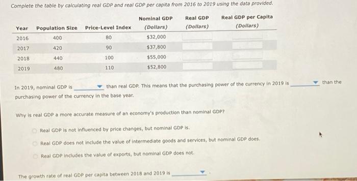 Solved Complete the table by calculating real GDP and real | Chegg.com