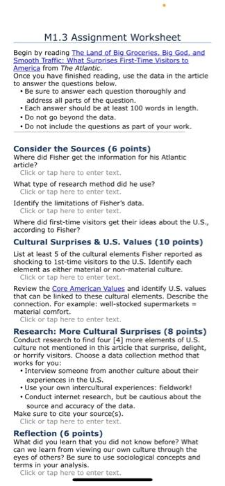 M1.3 Assignment Worksheet Begin by reading The Land | Chegg.com